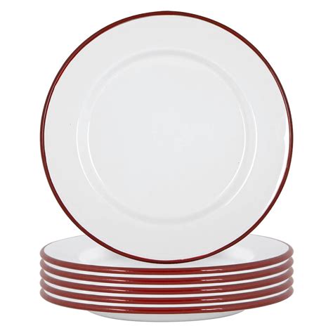 Argon Tableware 255cm Enamel Dinner Plates Coloured Rim Set Of 6