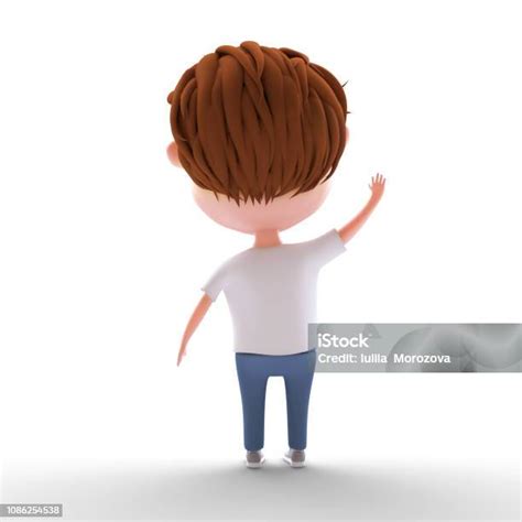 만화 소년 손을 흔들며 미소 흰색 바탕에 귀여운 캐릭터를 격리 합니다 3d 렌더링입니다 T 셔츠에 대한 스톡 사진 및 기타 이미지 Istock