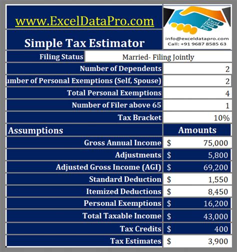 Download Simple Tax Estimator Excel Template Exceldatapro
