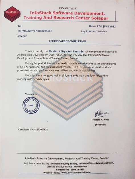 finished mobile application development course aditya bansode posted