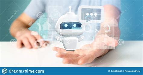 Businessman Holding Chatbot With Binary Code Message And Data 3d