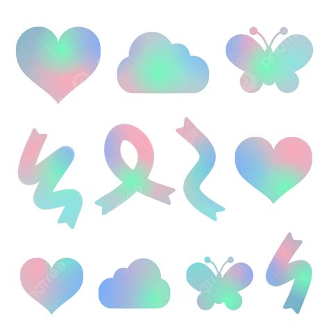 홀로그램 스티커 세트 일러스트 세트 일러스트 스티커 일러스트 홀로그램 일러스트 Png 일러스트 및 Psd 이미지 무료