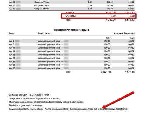 Standard Reverse Charge Vat Invoice Template For Ms Word With