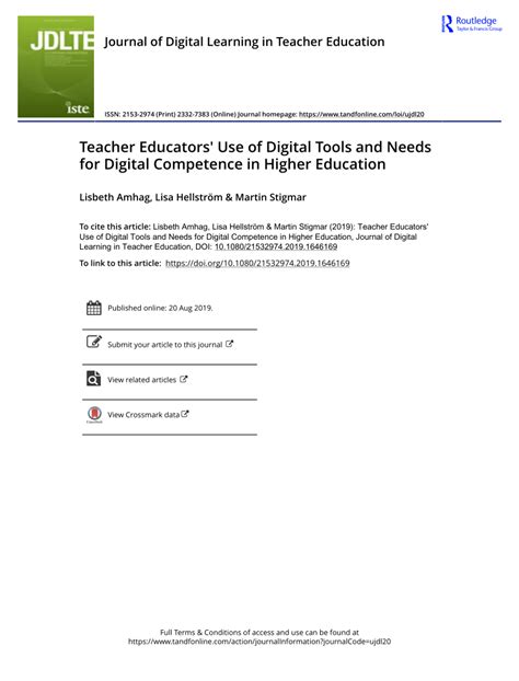 Pdf Teacher Educators Use Of Digital Tools And Needs For Digital