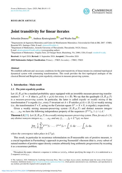 Pdf Joint Transitivity For Linear Iterates