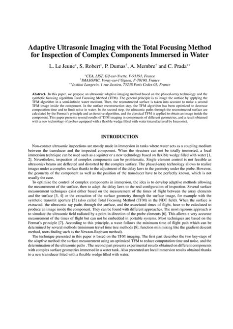 Adaptive Ultrasonic Imaging With The Total Focusing Method Pdf 3 D Graphics Computer