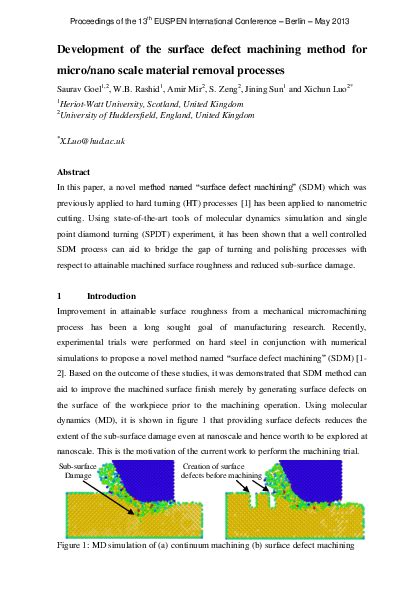 Pdf Development Of The Surface Defect Machining Method For Micronano