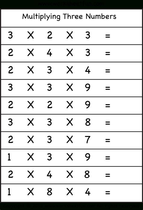 Multiply Worksheets For Grade 3