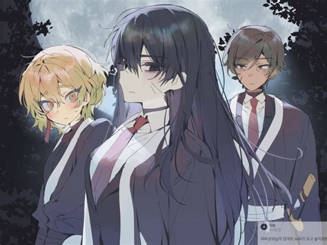 Safebooru 1boy 2girls Black Eyes Black Hair Black Jacket Black Kimono