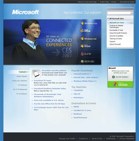 Microsoft In 2007 Web Design Museum