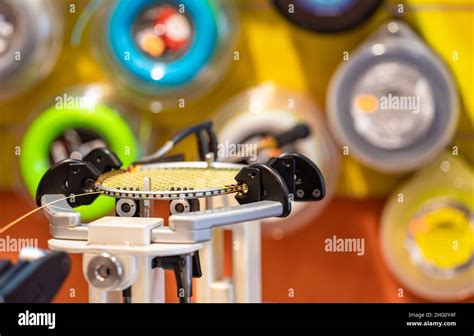 Manual Stringing Of A Badminton Racket In Service Stock Photo Alamy