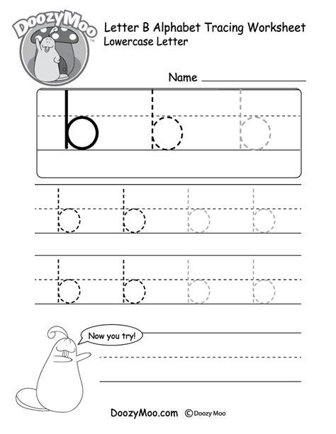 Lowercase Letter B Tracing Worksheet Doozy Moo