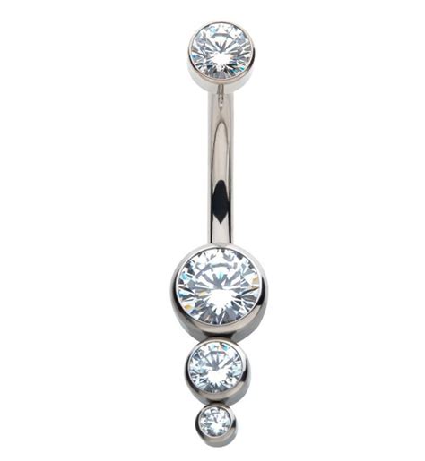 Triple Cz Drop Titanium Belly Button Ring The Body Rings