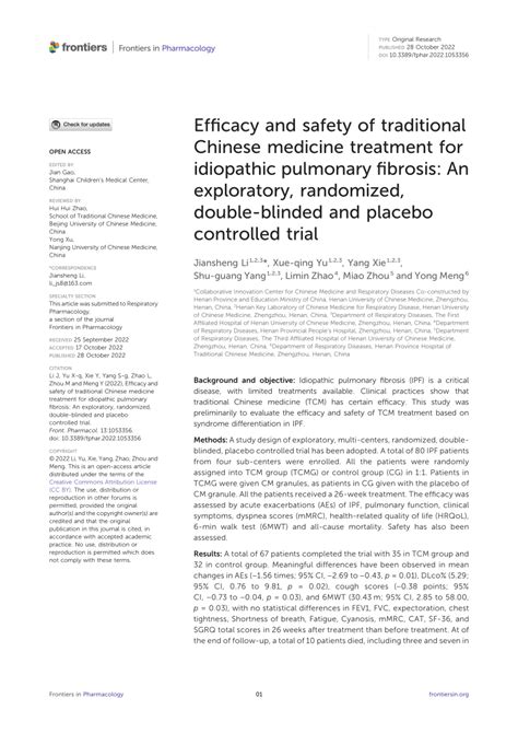 Pdf Efficacy And Safety Of Traditional Chinese Medicine Treatment For Idiopathic Pulmonary