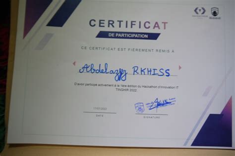 abdelazyz rkhiss on linkedin certificat de participation au hackathon 2022 it
