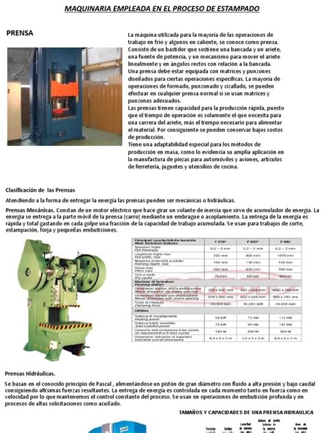 Tipos De Prensas Para Estampado Industrial Pdf Ingeniería Mecánica