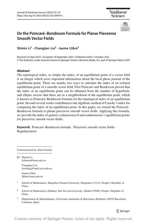On The Poincaré Bendixson Formula For Planar Piecewise Smooth Vector Fields Request Pdf