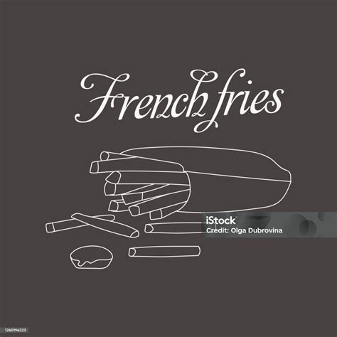 패스트 푸드 프라이 크래프트 래핑의 직사각형 슬라이스 소스케첩 길거리 음식의 손 스케치 메뉴 및 포장 설계를 위한 길거리 식품의 벡터 일러스트 감자 요리에 대한 스톡 벡터