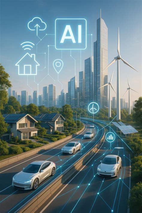 A High Tech Ai Enabled Smart City Features Autonomous Cars Renewable