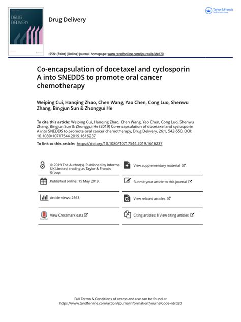 Co Encapsulation Of Docetaxel And Cyclosporin A Into Snedds To Promote Oral Cancer Chemotherapy
