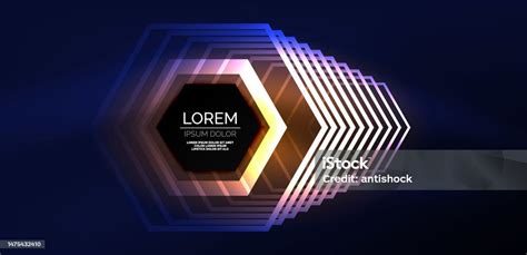 육각형 추상적인 배경 테크노 빛나는 네온 육각형 모양 벡터 일러스트 레이 션 벽지 배너 배경 방문 페이지 벽 예술 초대 인쇄물 포스터 0명에 대한 스톡 벡터 아트 및 기타