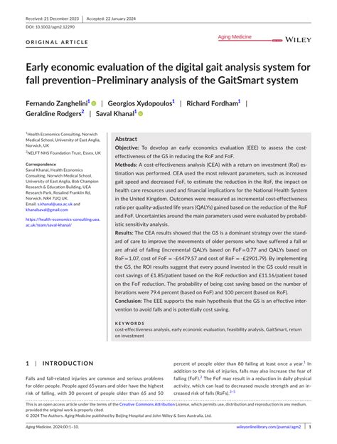 Pdf Early Economic Evaluation Of The Digital Gait Analysis System For Fall Prevention