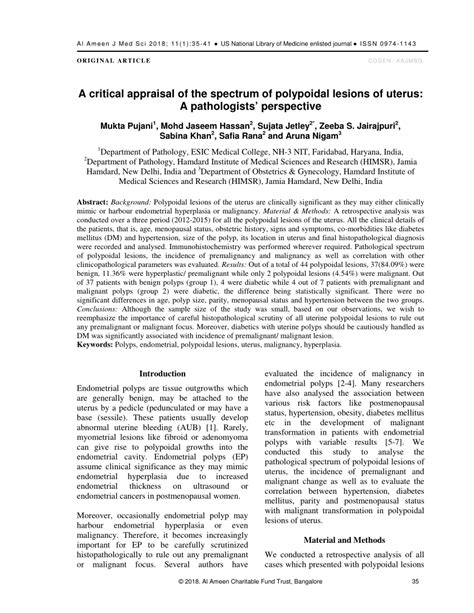Pdf A Critical Appraisal Of The Spectrum Of Polypoidal Lesions Of Uterus A Pathologists
