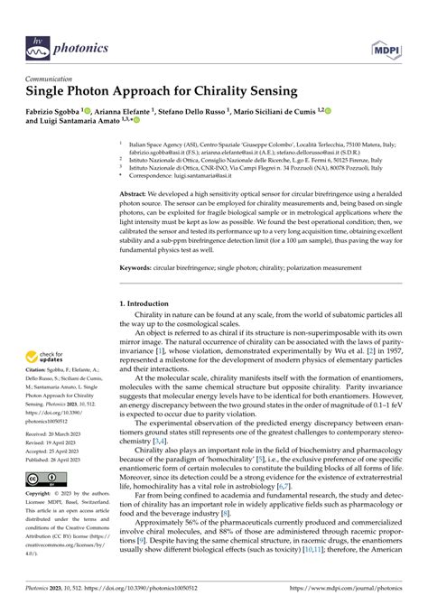 Pdf Single Photon Approach For Chirality Sensing