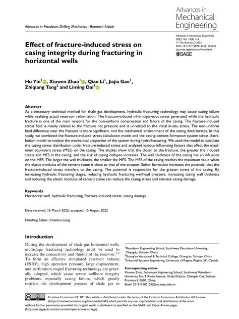 Pdf Effect Of Fracture Induced Stress On Casing Integrity During