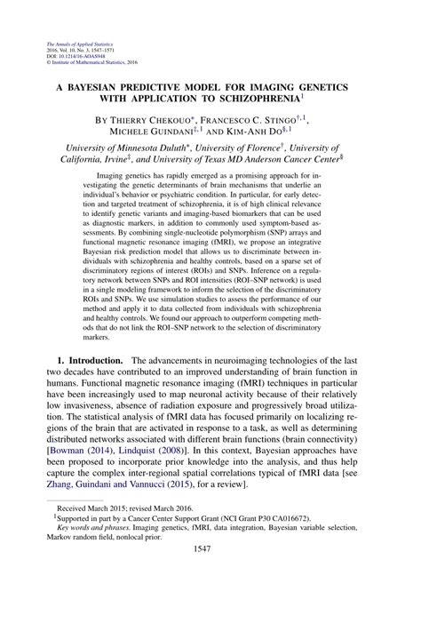 Pdf A Bayesian Predictive Model For Imaging Genetics With Application