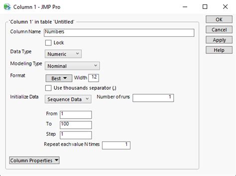 Fill Data Table Columns With Sequential Data Jmp User Community