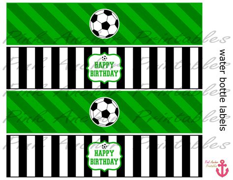 Printable Soccer Ball Happy Birthday Water Bottle Labels Black