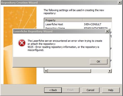 9025 Error Reading Repository Information Or Repository Is Misconfigured Laserfiche Answers