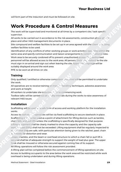 Steel Installation Method Statement Template Haspod