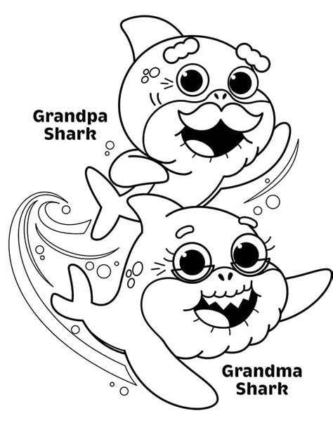 Målarbild Grandpa Shark Och Grandma Shark Skiv Ut Gratis På
