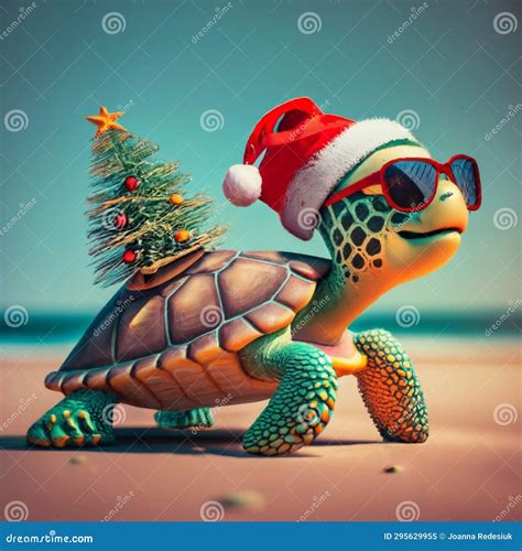 Christmas Turtle With Christmas Tree On The Beach Graphics Stock Illustration Illustration Of