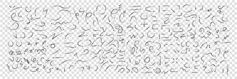 투명한 배경에 분리 된 손으로 그린 화살표의 큰 세트 프리미엄 벡터