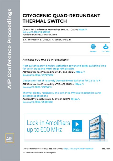 Pdf Cryogenic Quad Redundant Thermal Switch