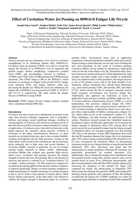 Pdf Effect Of Cavitation Water Jet Peening On 8090al Li Fatigue Life