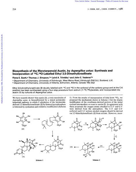 Pdf Biosynthesis Of The Meroterpenoid Austin By Aspergillus Ustus Synthesis And