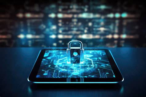 Cyber Security Concept With Padlock On Tablet Screen Stock Illustration