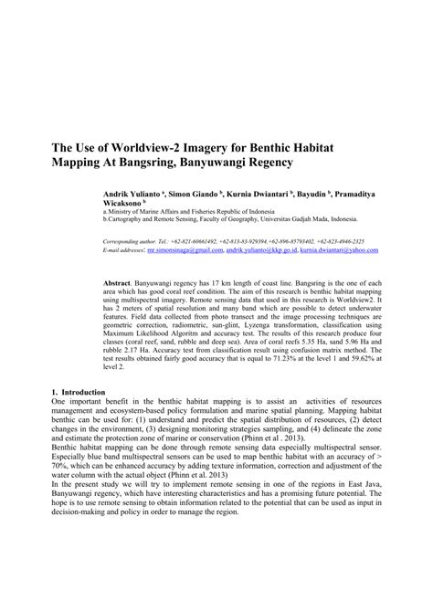 Pdf The Use Of Worldview 2 Imagery For Benthic Habitat Mapping At Bangsring Banyuwangi Regency