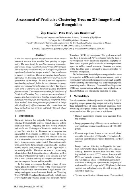 PDF Assessment Of Predictive Clustering Trees On D Image Based Ear