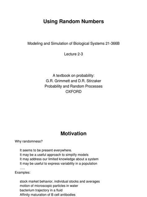 Using Random Numbers Modeling And Simulation Of Biological Systems 21