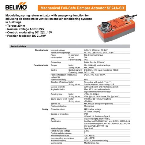 Technical Data Sheet Sf24a Sr Betec Controls 40 Off