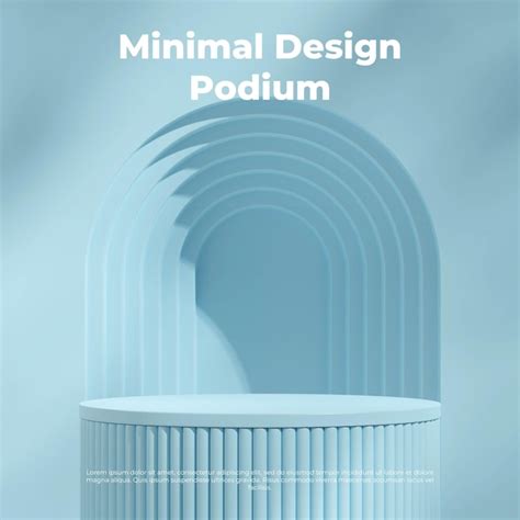 사각형 하늘색 벽과 아치 배경의 질감 있는 실린더 연단 3d 이미지 렌더링 장면 모형 프리미엄 Psd 파일