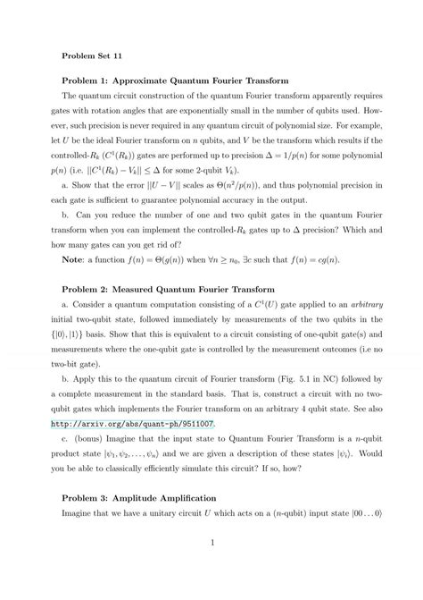 Problem 1 Approximate Quantum Fourier Transform The Quantum