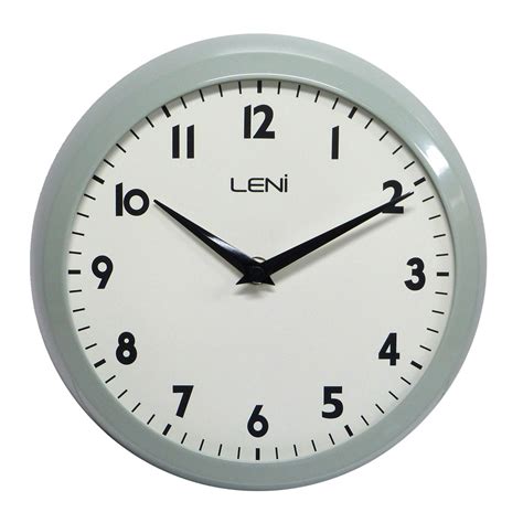 Buy 23cm Round Metal School Wall Clock Gloss Mint Green Online