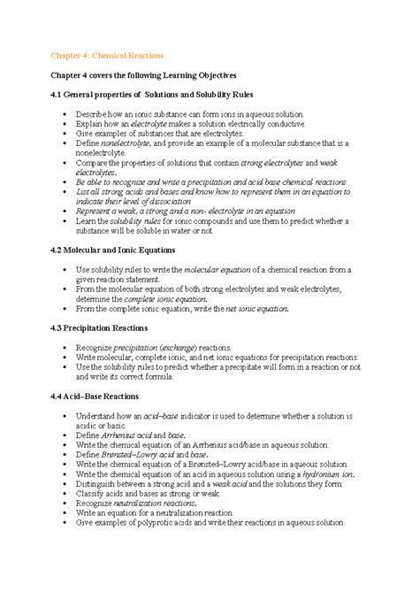 Chapter 4 Learning Objectives Chapter 4 Chemical Reactions Chapter 4 Covers The Following