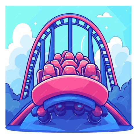 A Cartoon Of A Roller Coaster With A Red Bridge In The Background